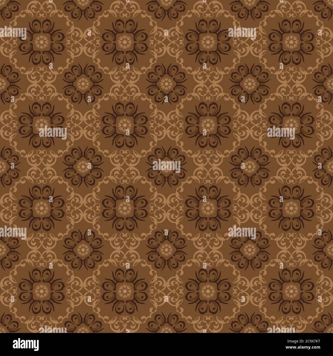 Simple flower motifs on Central Java batik design with soft brown color ...