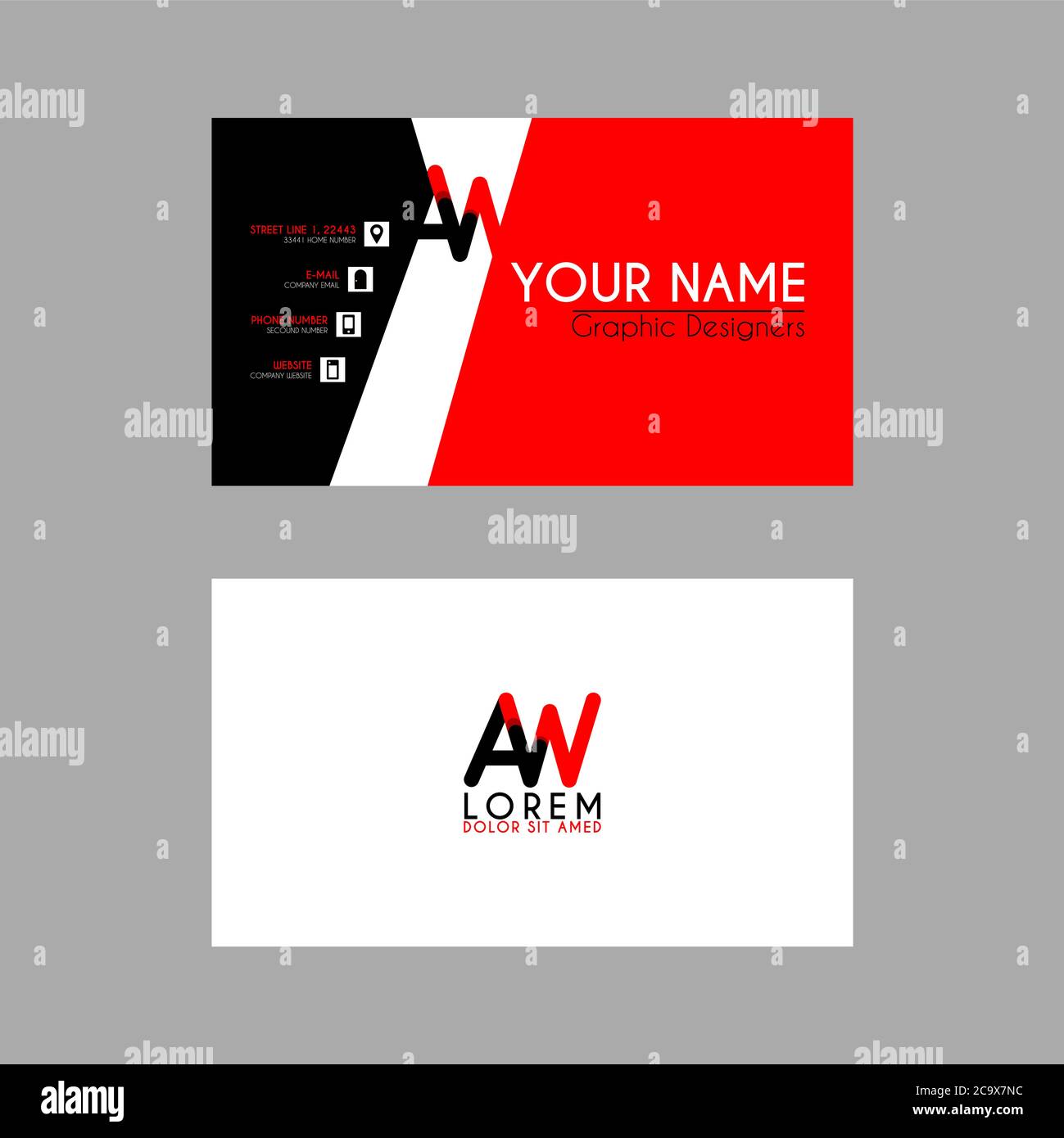 Simple Business Card with initial letter AW rounded edges. WA logo can ...