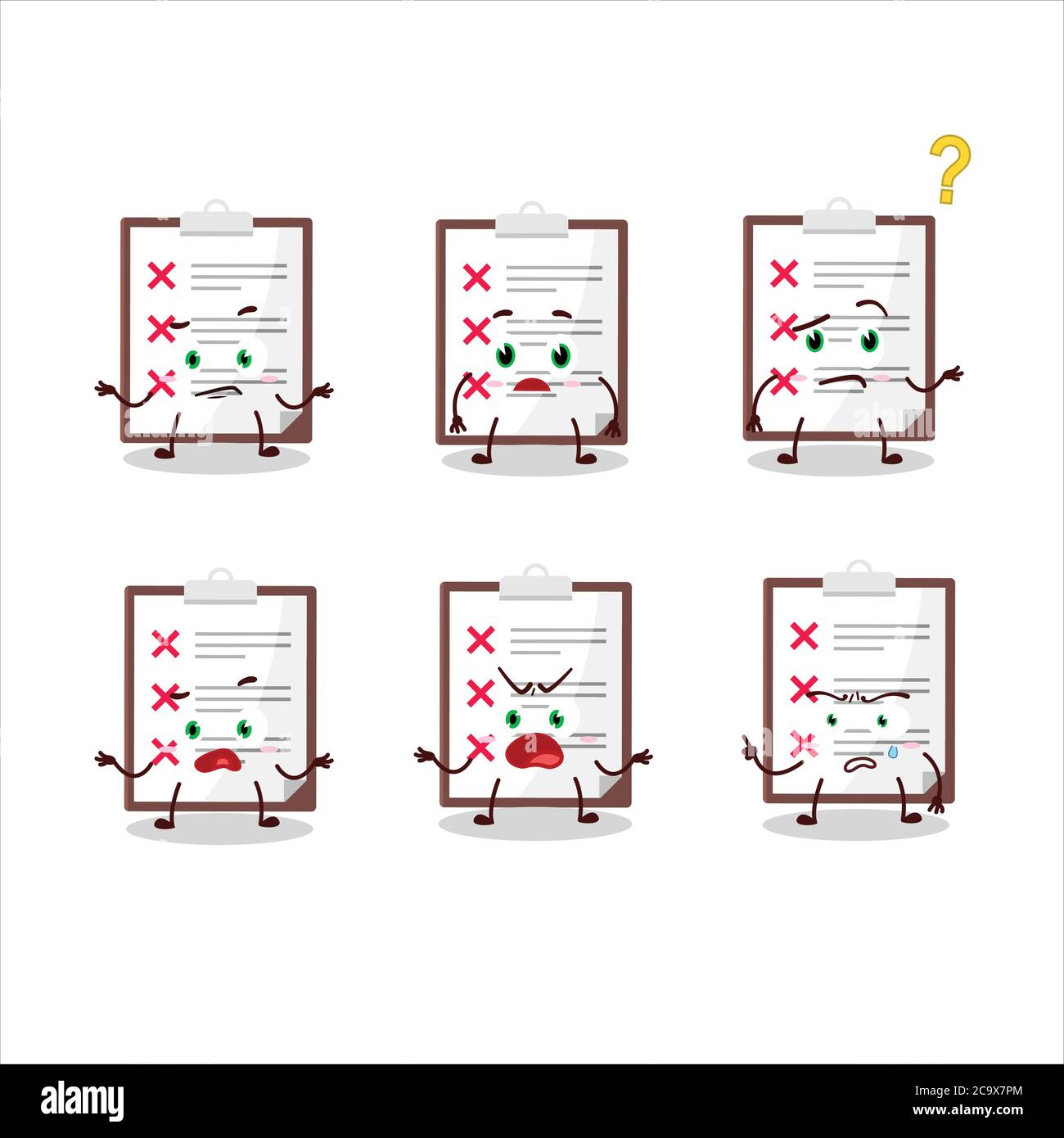 Cartoon character of clipboard with cross check with what expression ...