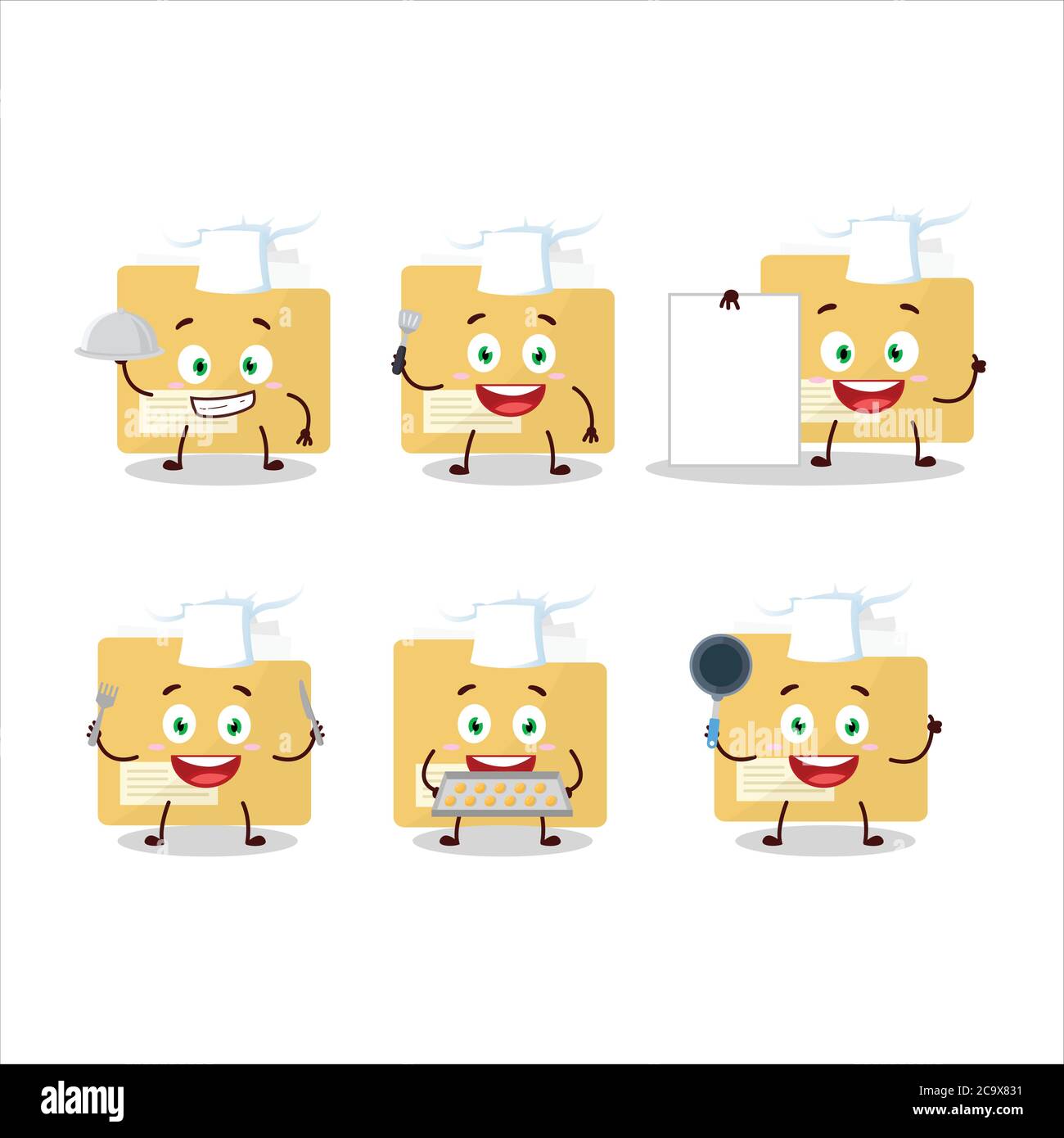 Cartoon character of file folder with various chef emoticons Stock ...