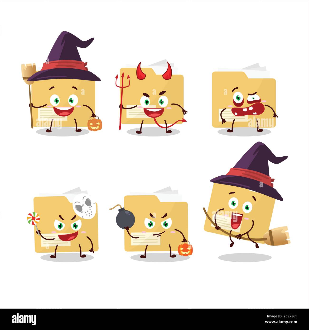 Halloween expression emoticons with cartoon character of file folder ...