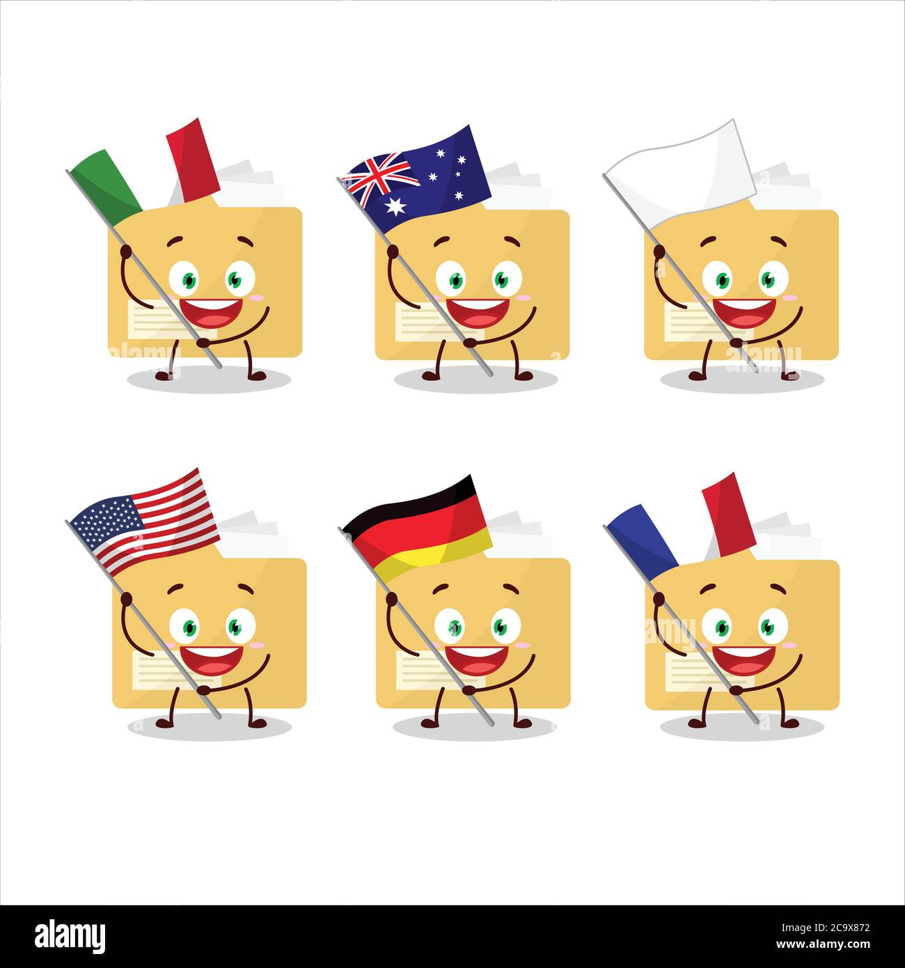 File folder cartoon character bring the flags of various countries ...