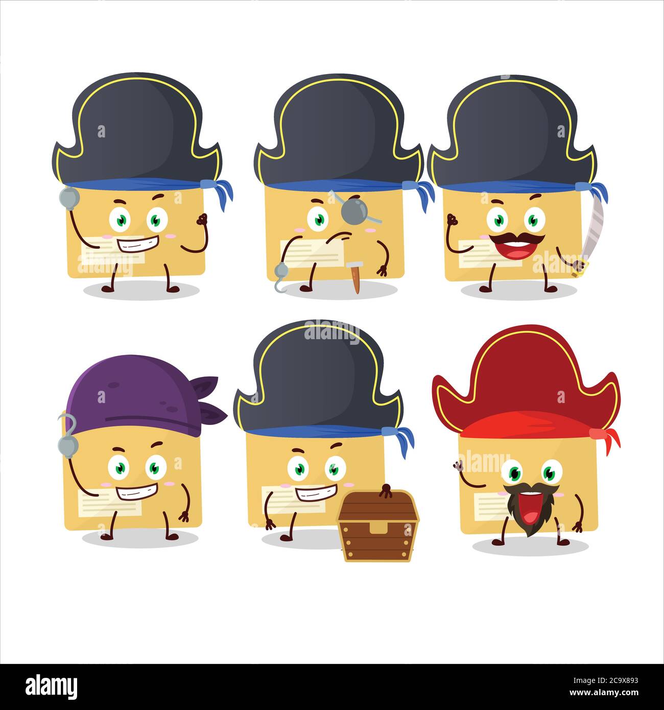 Cartoon character of file folder with various pirates emoticons Stock ...