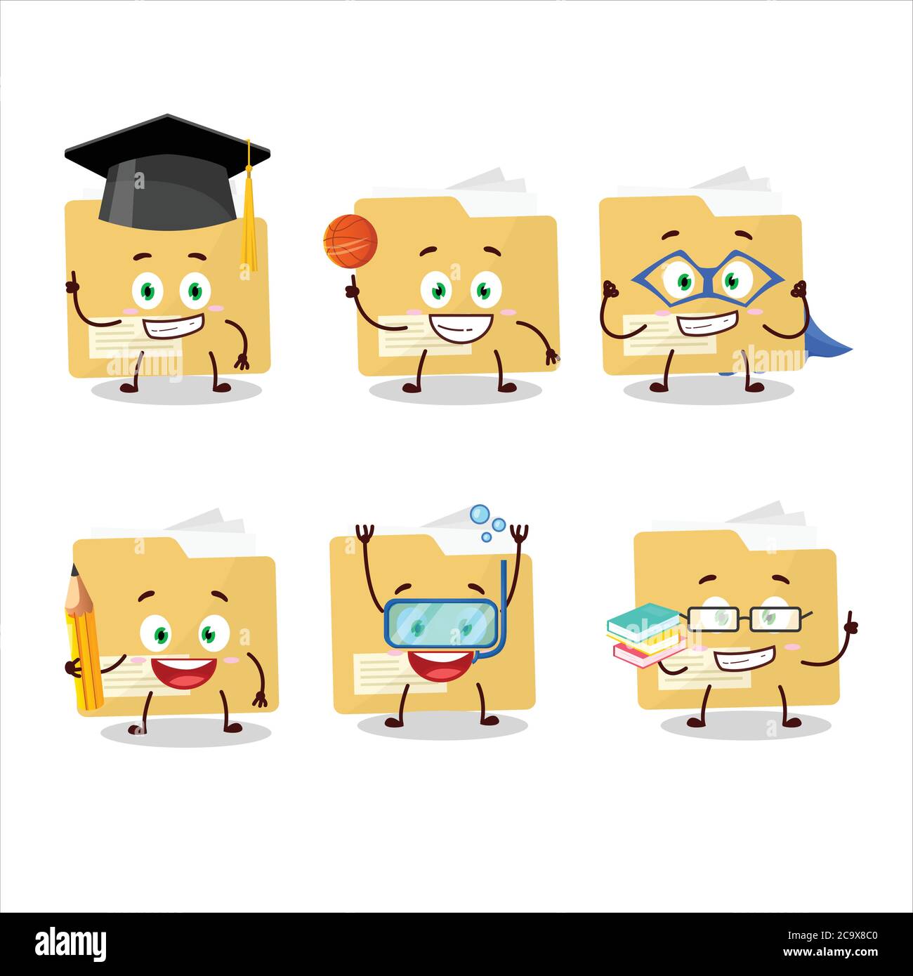 School student of file folder cartoon character with various ...