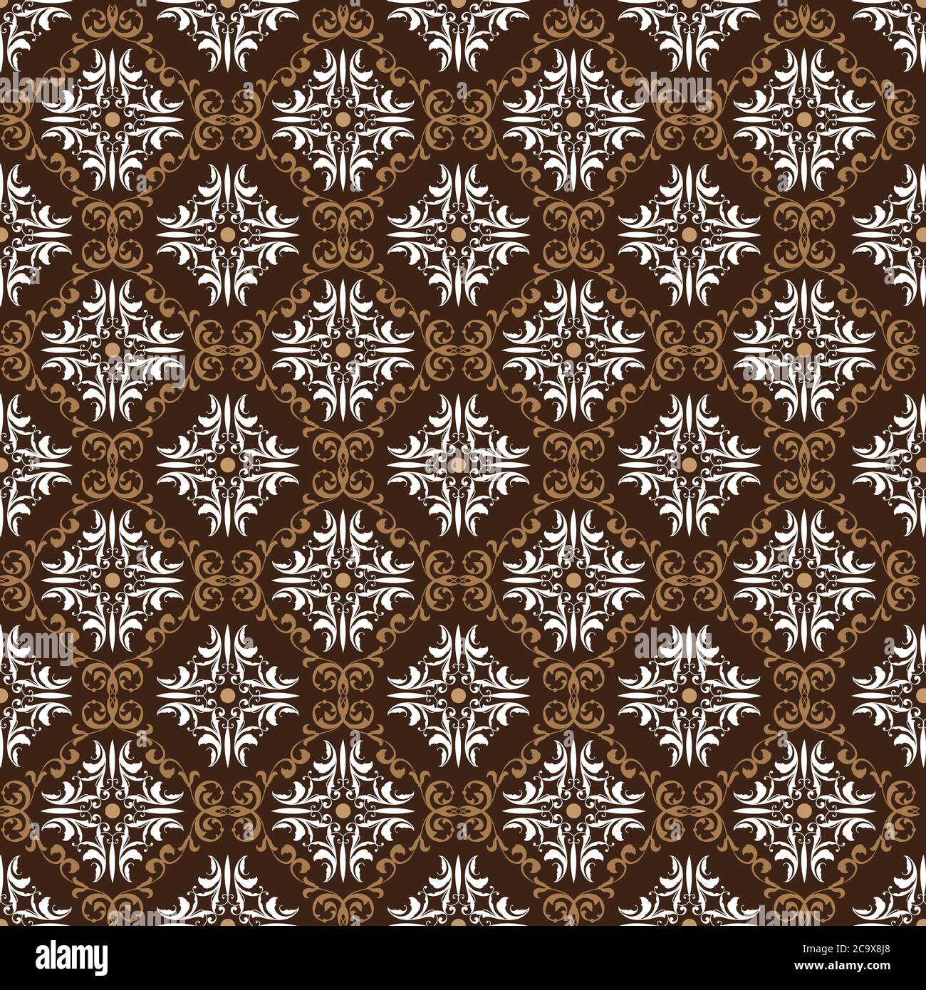 Beautiful flower pattern in Javanese batik with simple dark brown color ...
