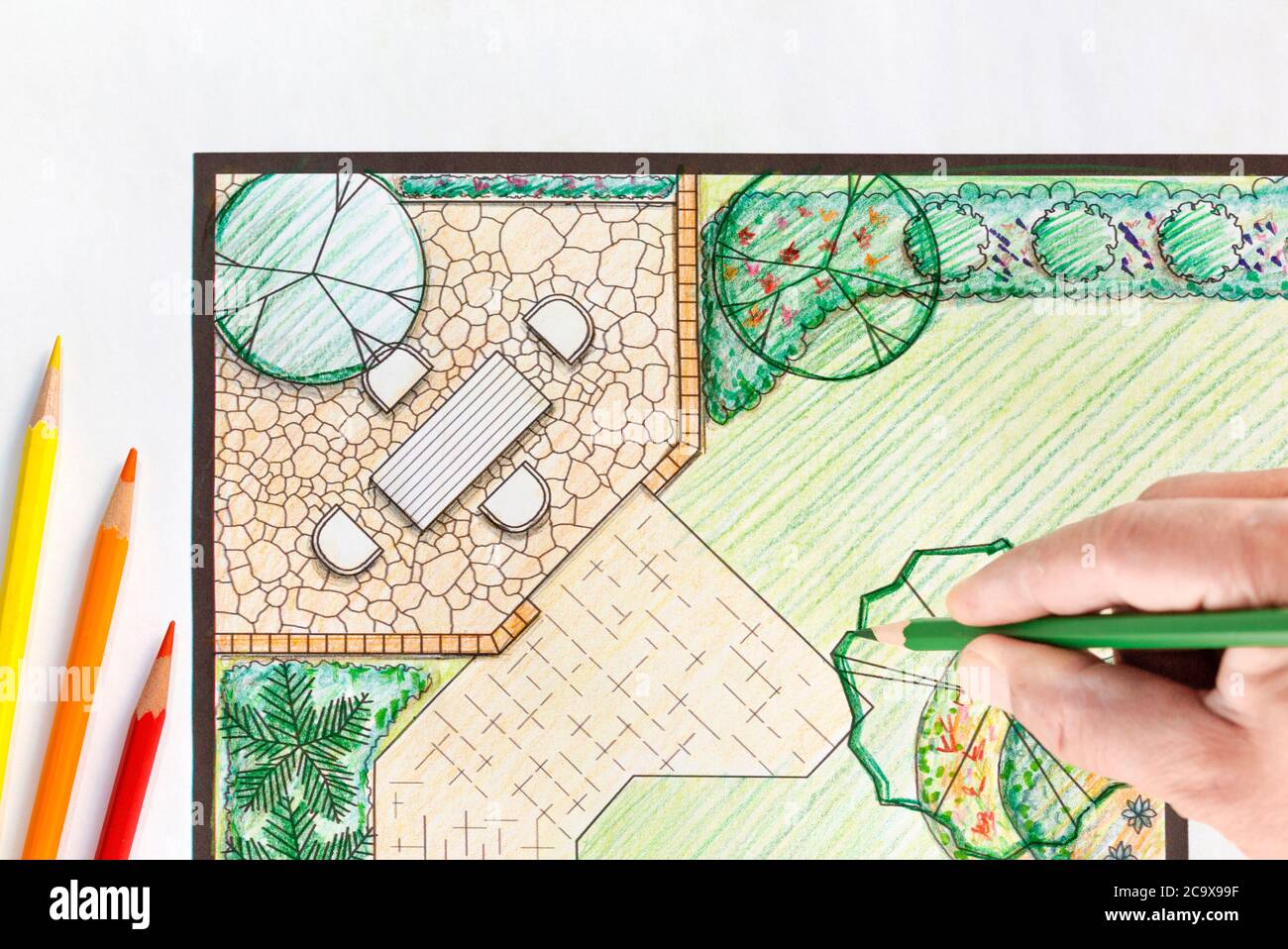 Landscape architect design backyard plan for villa Stock Photo - Alamy