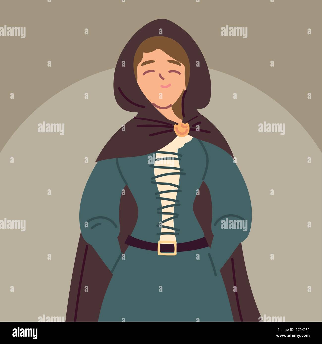 woman medieval peasant character, medieval era vector illustration ...