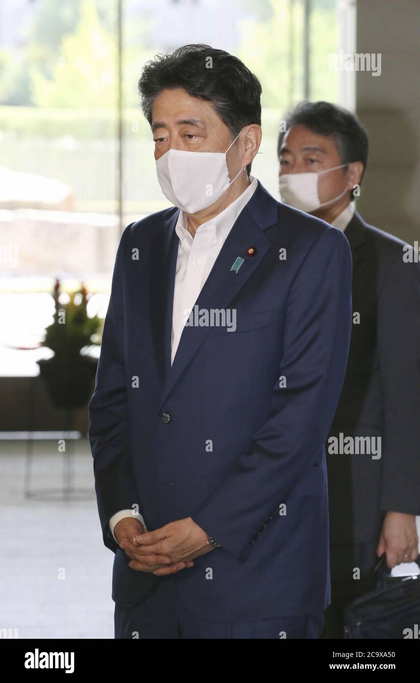 Tokyo, Japan. 3rd August, 2020. Japanese Prime Minister Shinzo Abe ...