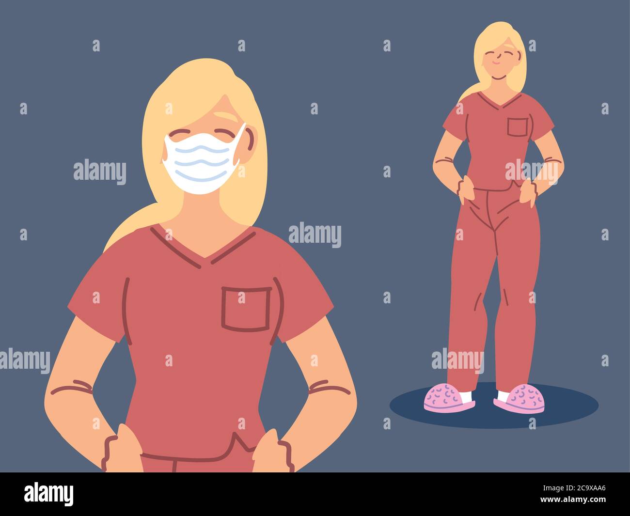 woman nurse using face mask and uniform vector illustration design ...