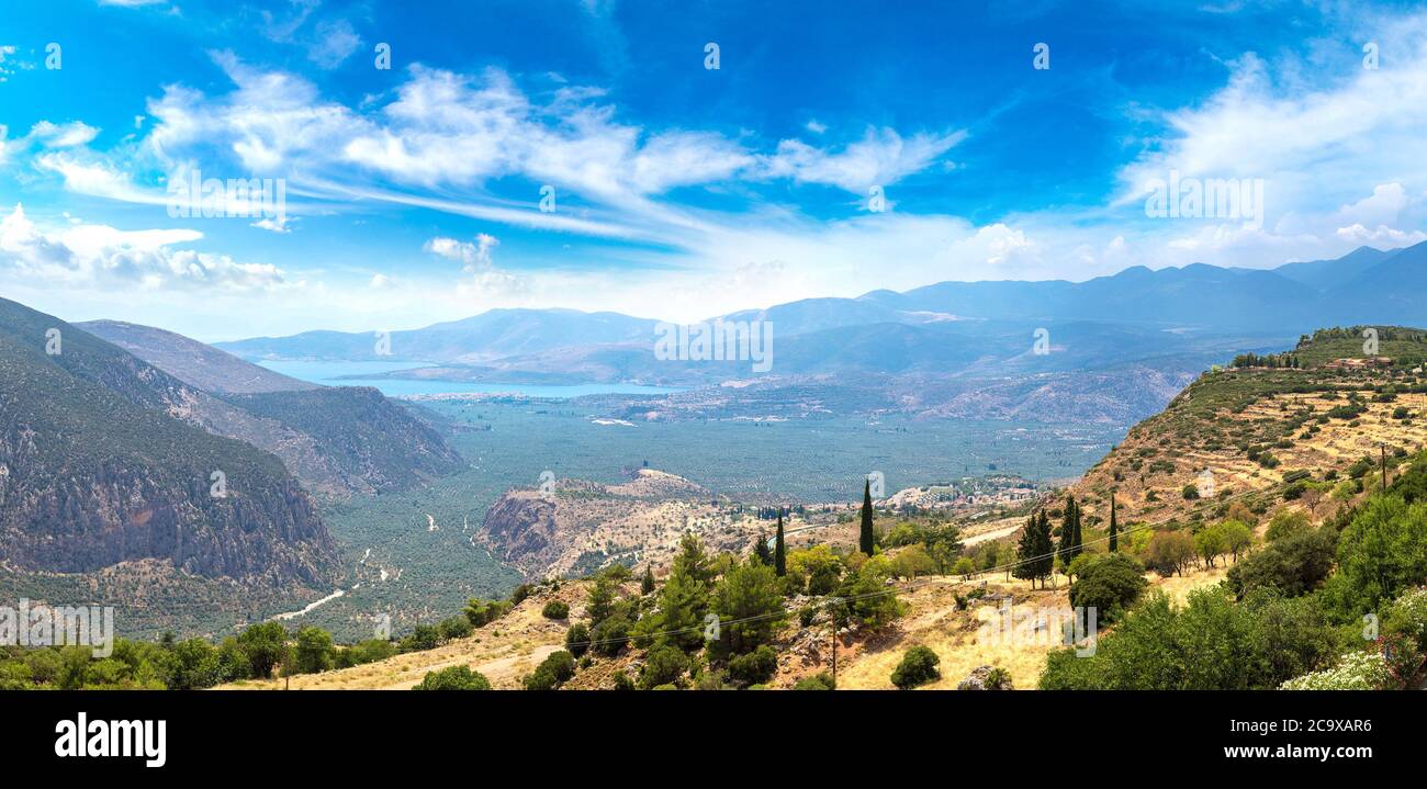 Valley of Amphissa in a summer day in ancient Delphi in Greece Stock ...