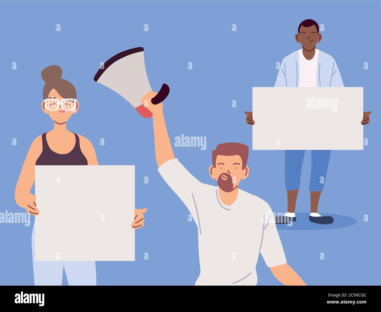 people with banners and signs are protesting, people raised fist and ...