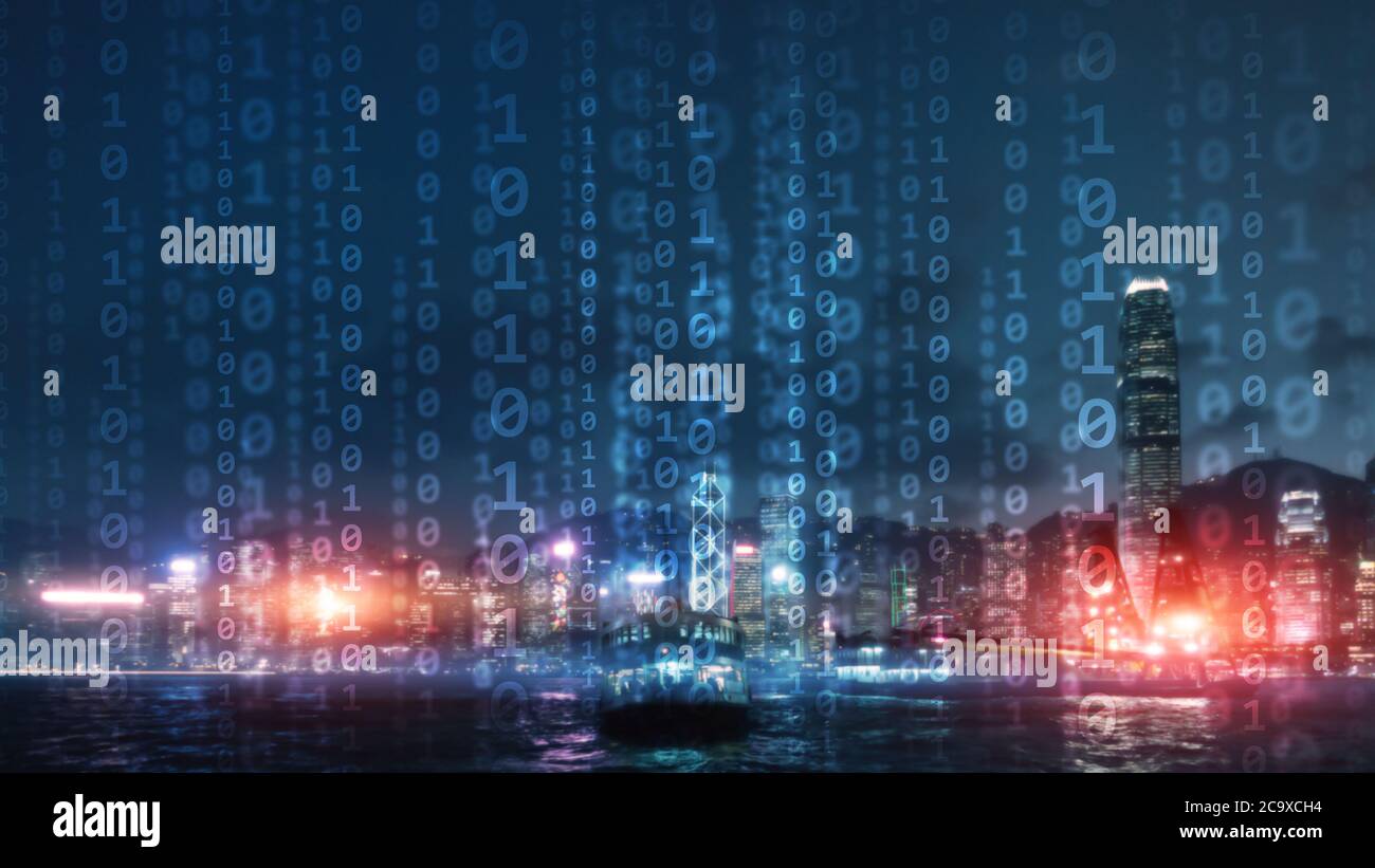 Binary code on the background of the night city Stock Photo - Alamy