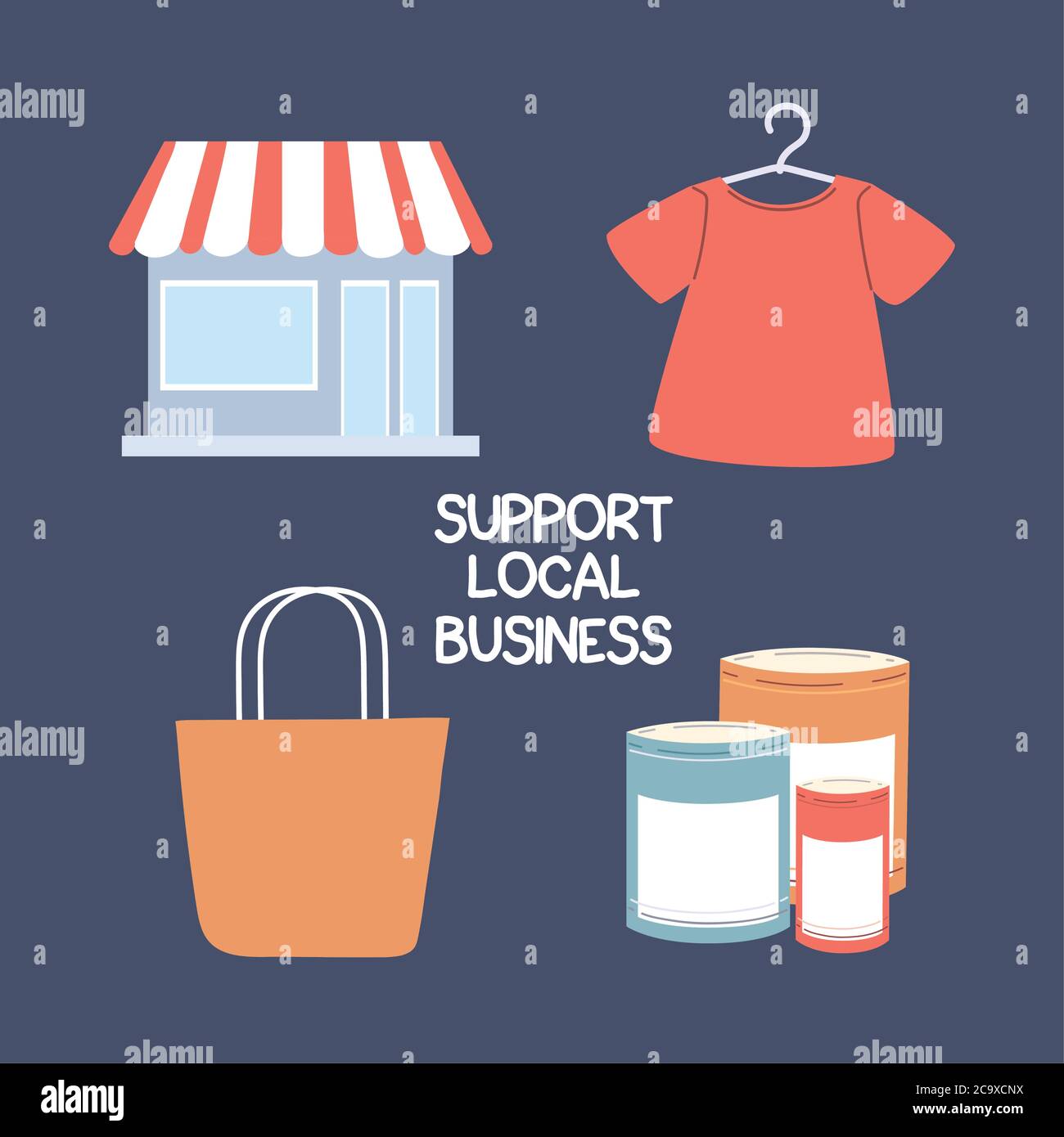 set of icons local shop campaign, supports local businesses vector ...
