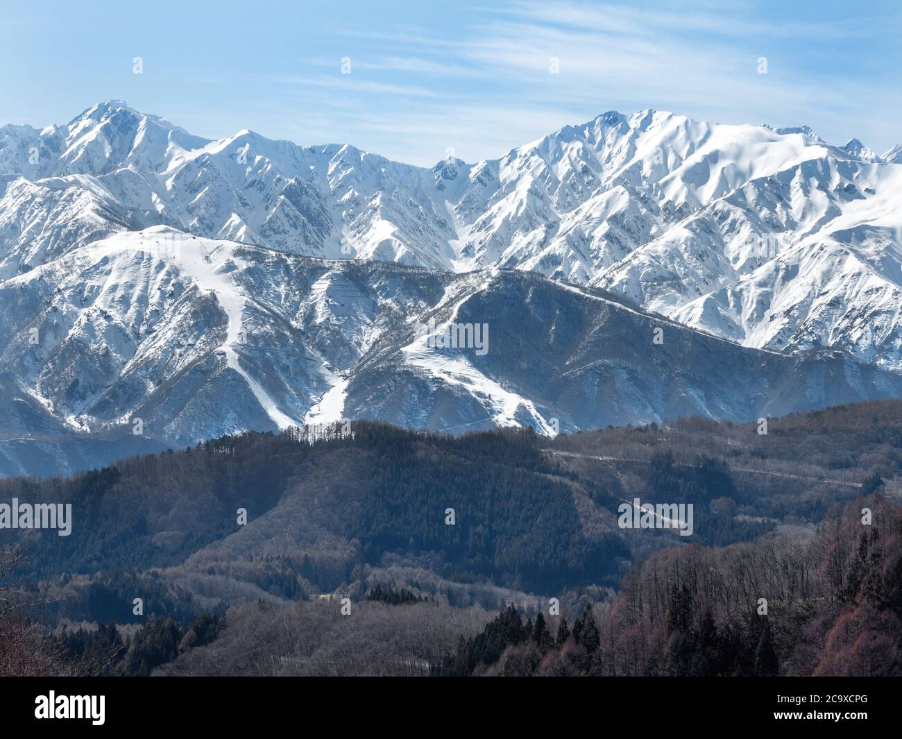 Mountains of Hakuba Valley, Japan. It is famous as the venue for The Nagano Winter Olympics. It ...