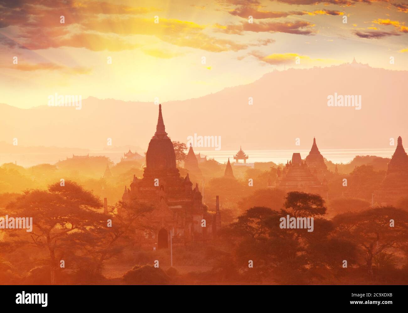 Famous ancient city Bagan at sunset in Myanmar Stock Photo - Alamy