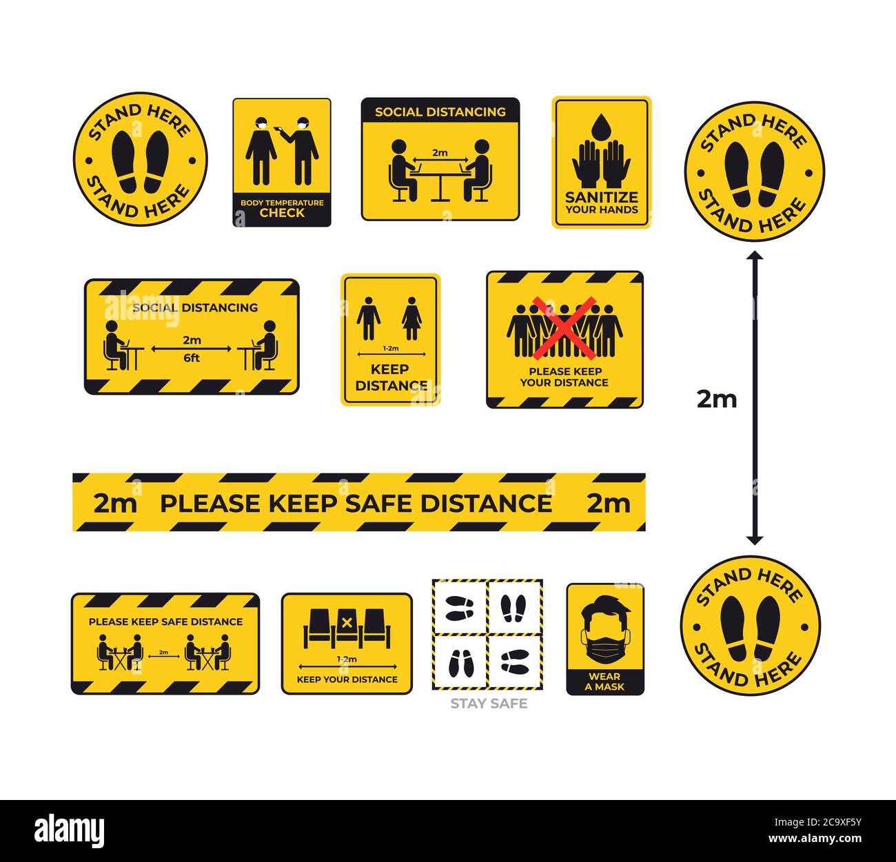 set warning signs for social distancing coronavirus pandemic protection ...
