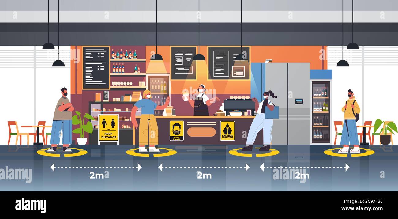 Queue in cafe Stock Vector Images - Alamy