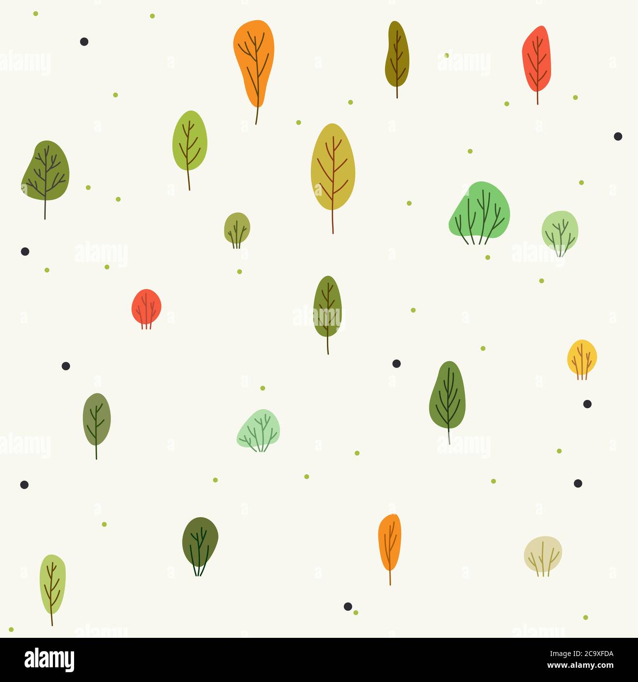 Vector seamless hand drawn pattern with autumn tree or forest scandinavian style Stock Vector ...