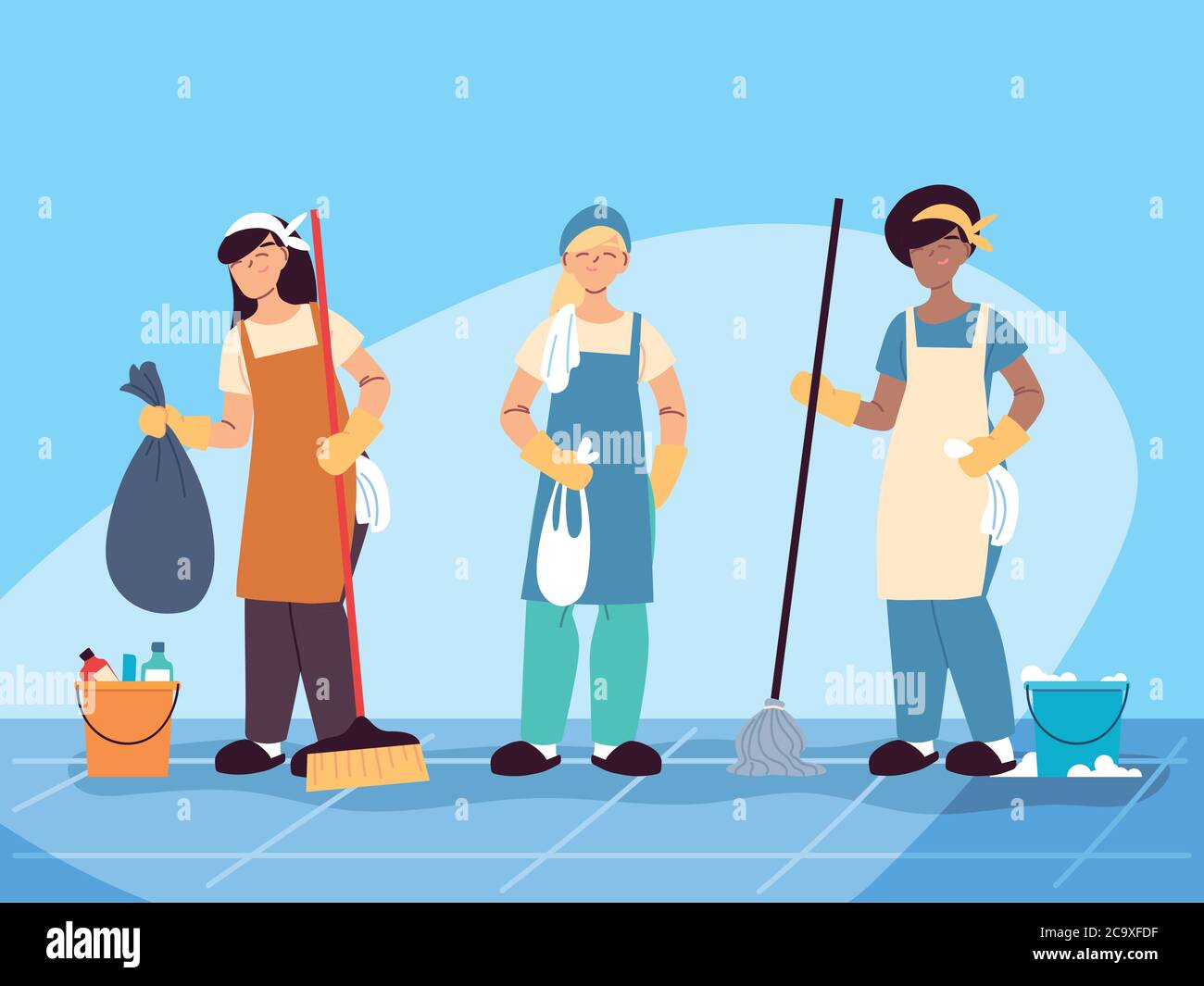 hygiene staff work as a team, janitors cleaning service Stock Vector ...
