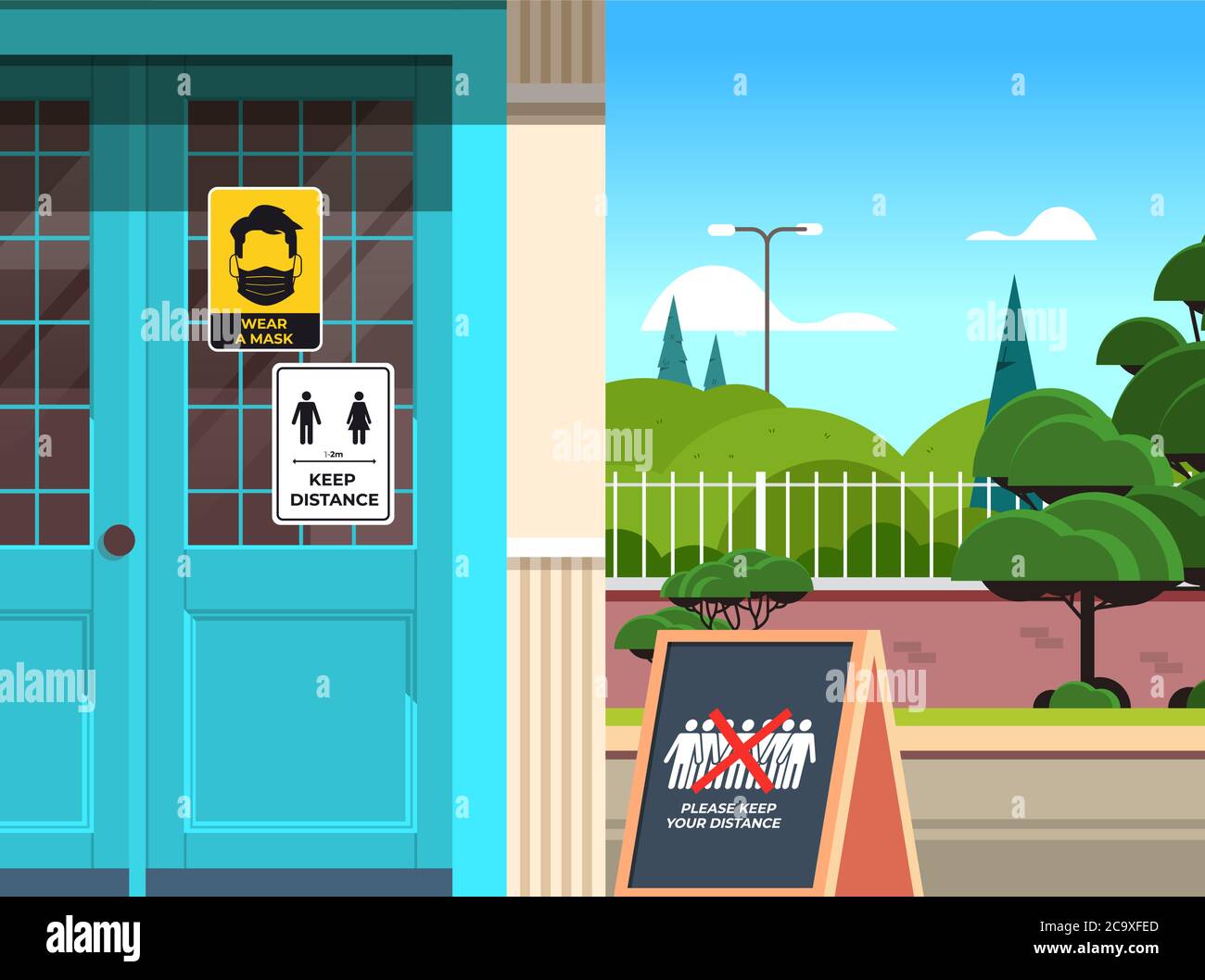 signboards for social distancing on door coronavirus epidemic ...