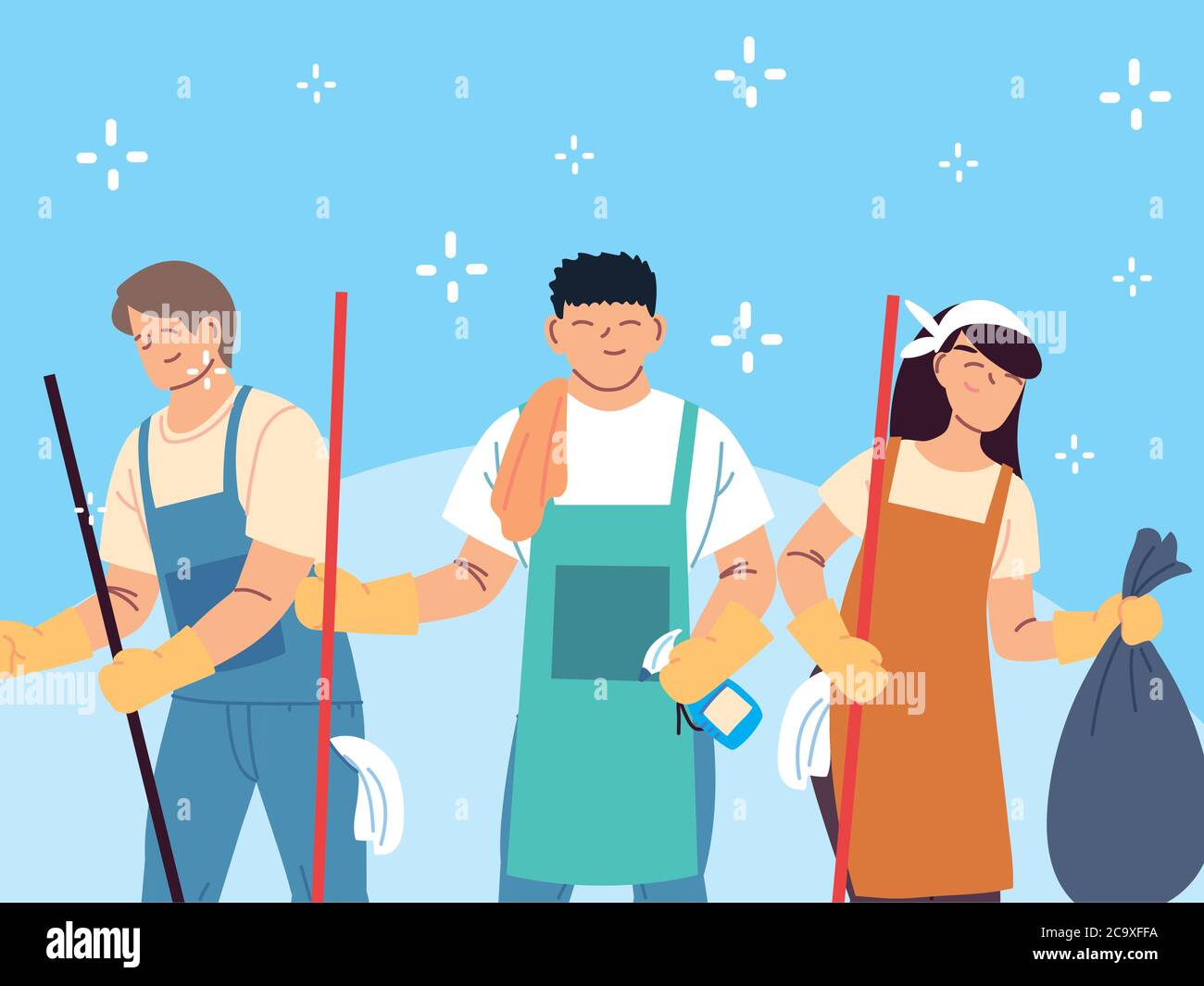 hygiene staff work as a team, janitors cleaning service Stock Vector ...