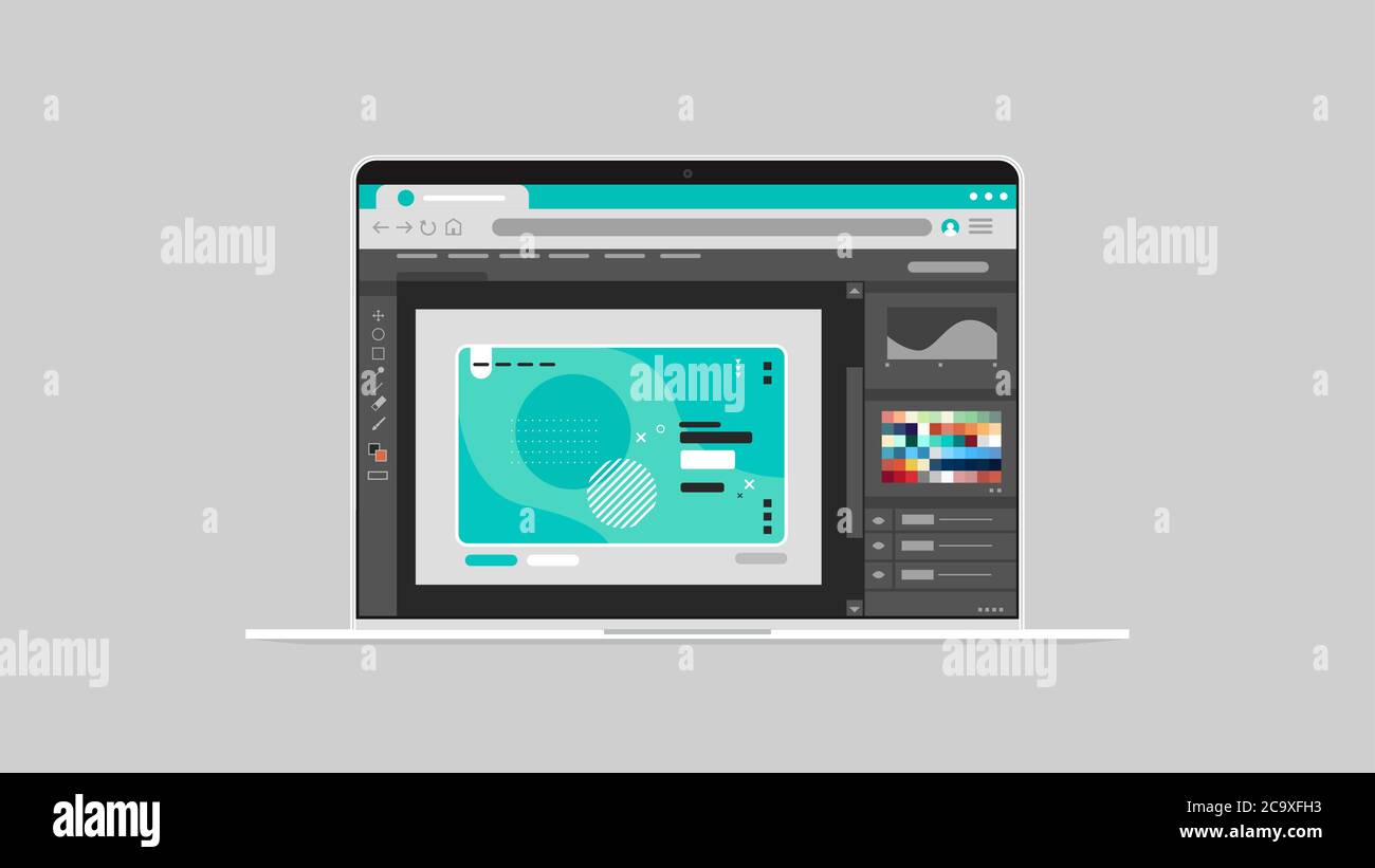 graphic editor on laptop screen creative content configuration design ...