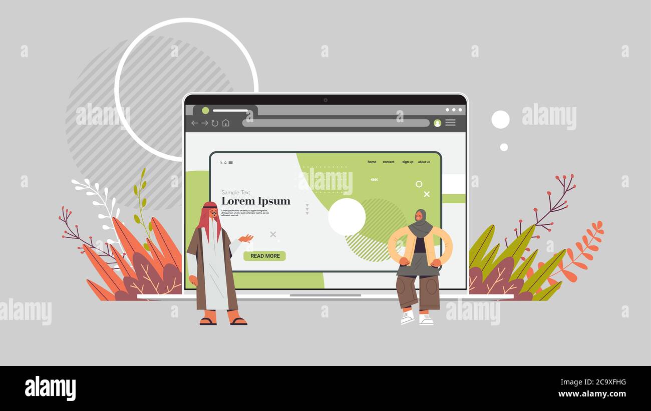 arab couple creating custom design on laptop screen application development web design concept ...