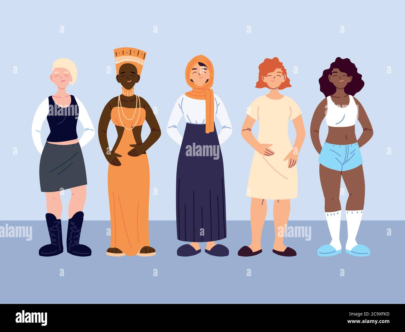 multicultural people, women with different in casual clothes vector ...