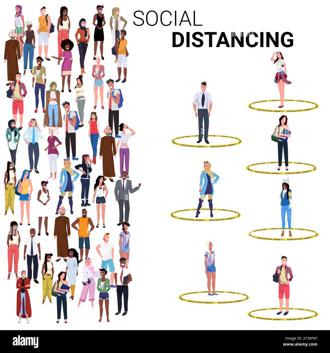 people keeping distance to prevent coronavirus social distancing safety ...