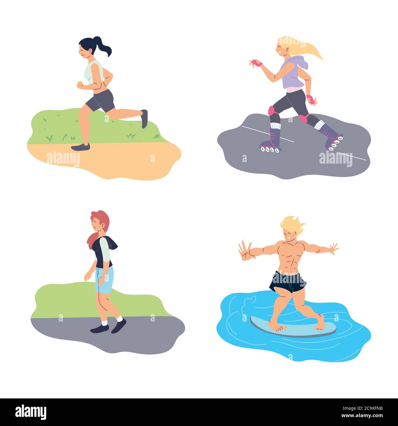 set of people doing outdoor activities vector illustration design Stock ...