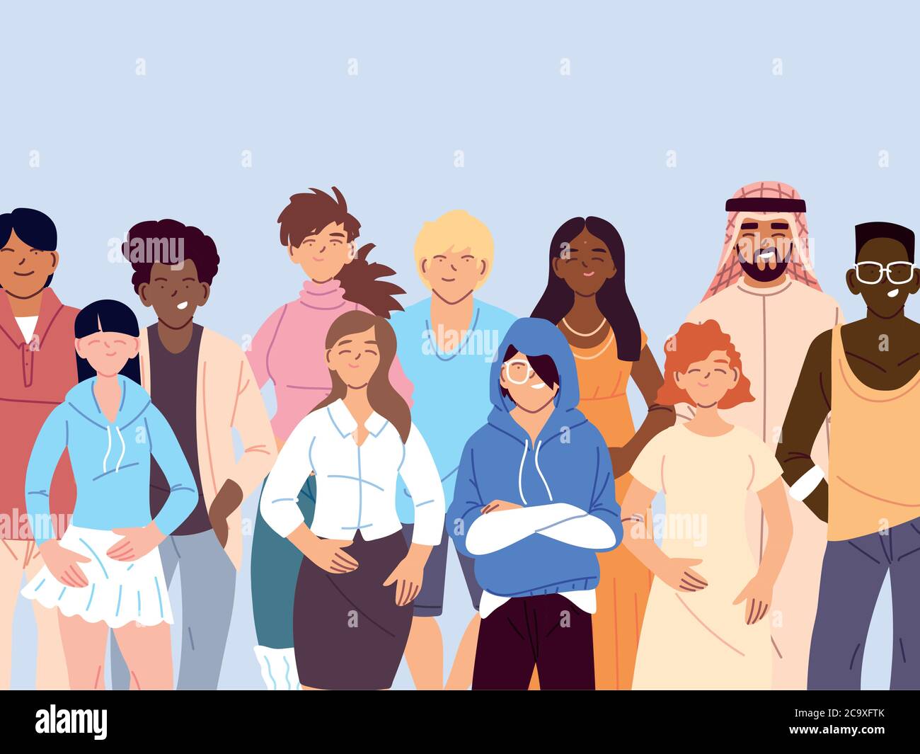 multicultural people, group of people in casual clothes standing vector ...