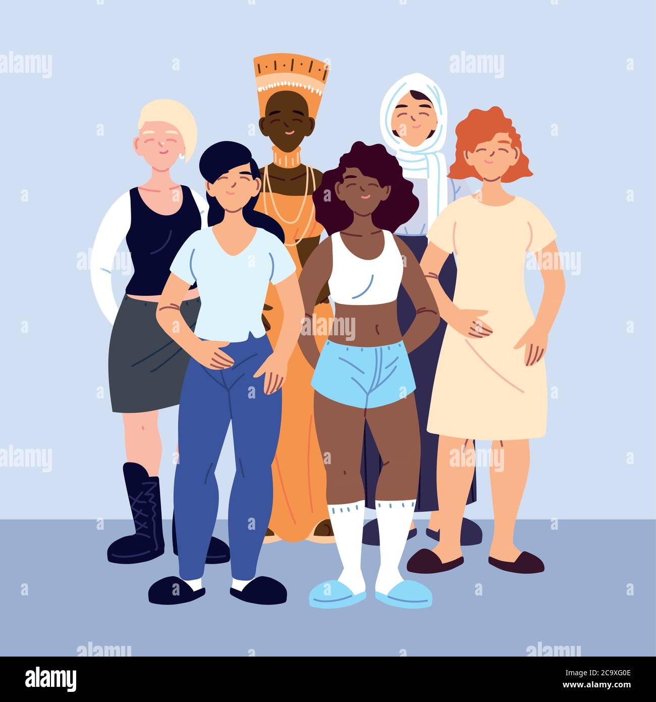 multicultural people, women with different in casual clothes vector ...