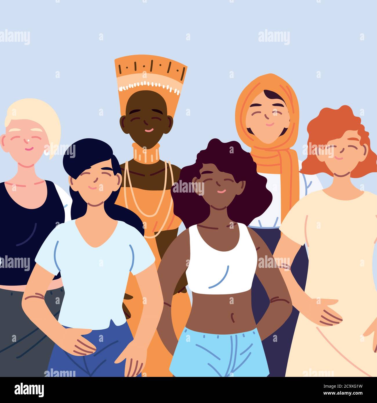 multicultural people, women with different in casual clothes vector ...