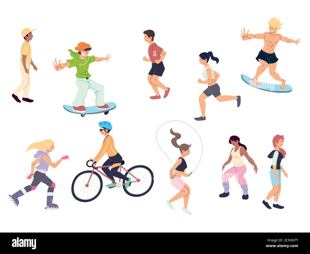set of people doing outdoor activities vector illustration design Stock ...