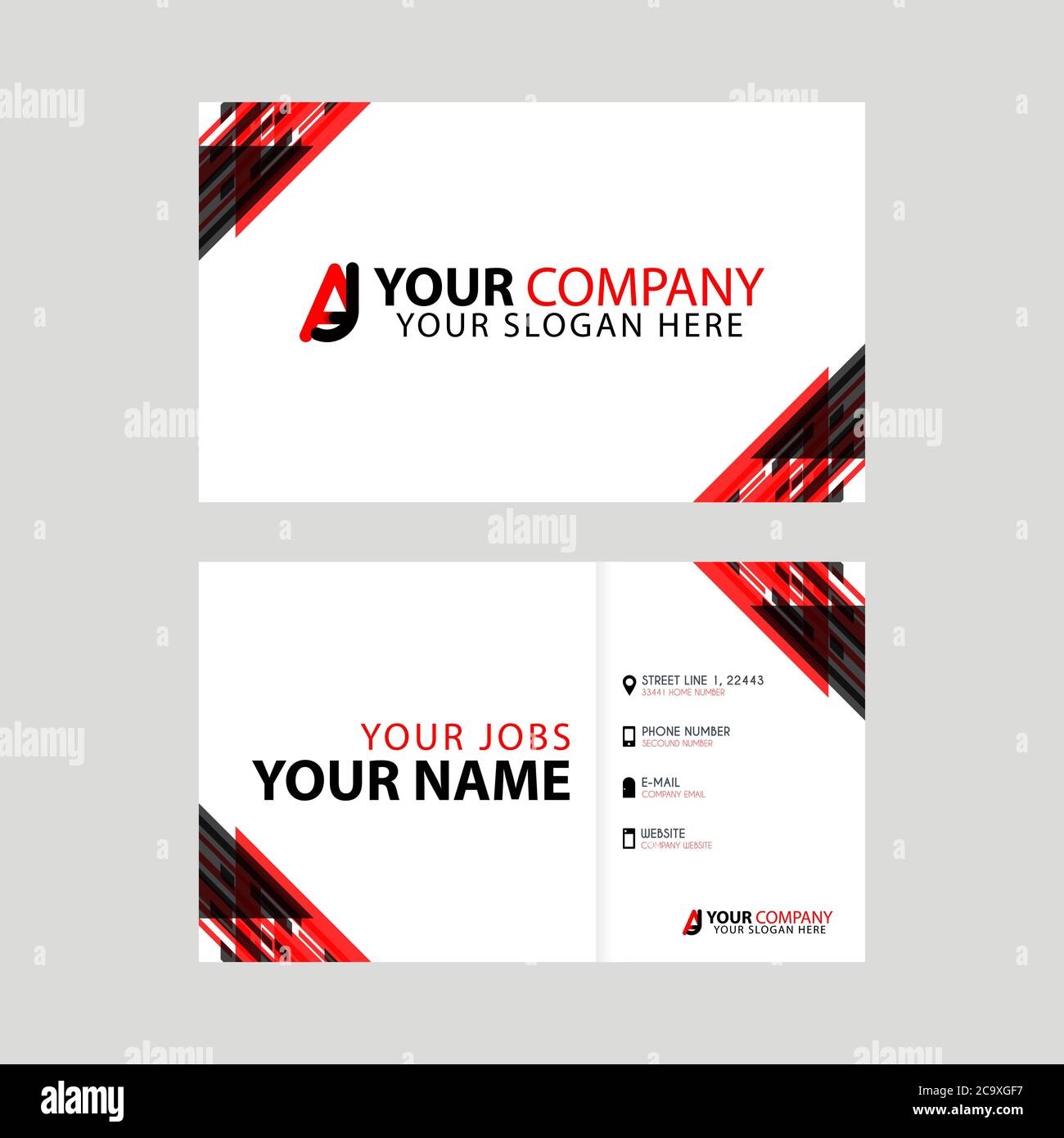 Simple business card is red black with AJ logo Letter modern clean ...