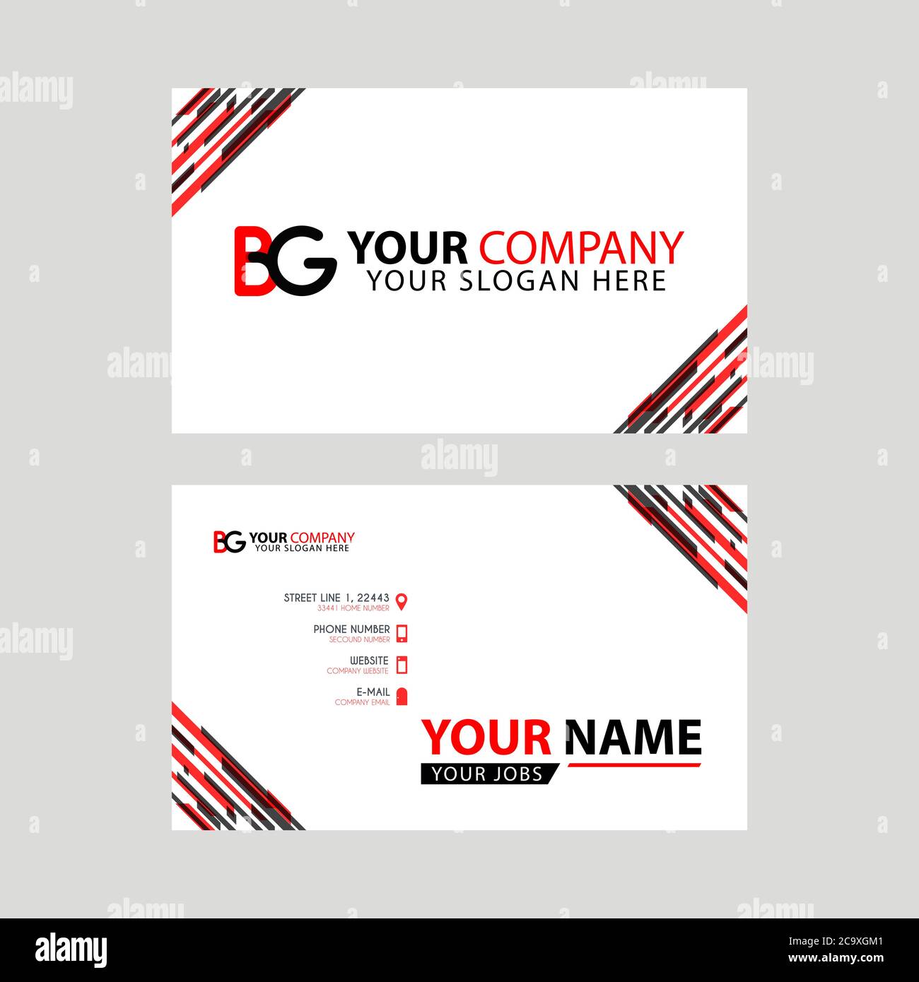 Horizontal name card with BG logo Letter and simple red black, edge ...