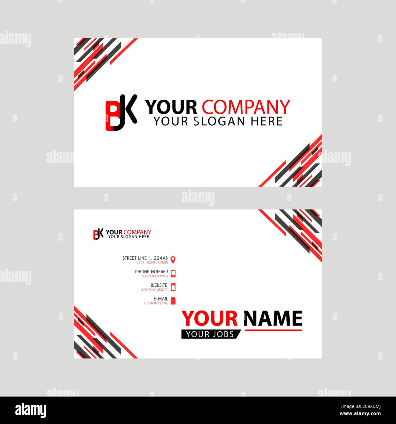 Horizontal name card with BK logo Letter and simple red black, edge ...