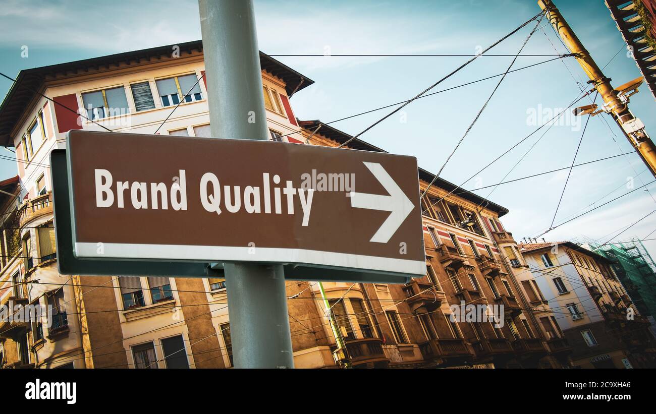 Street Sign the Direction Way to BRAND QUALITY Stock Photo - Alamy