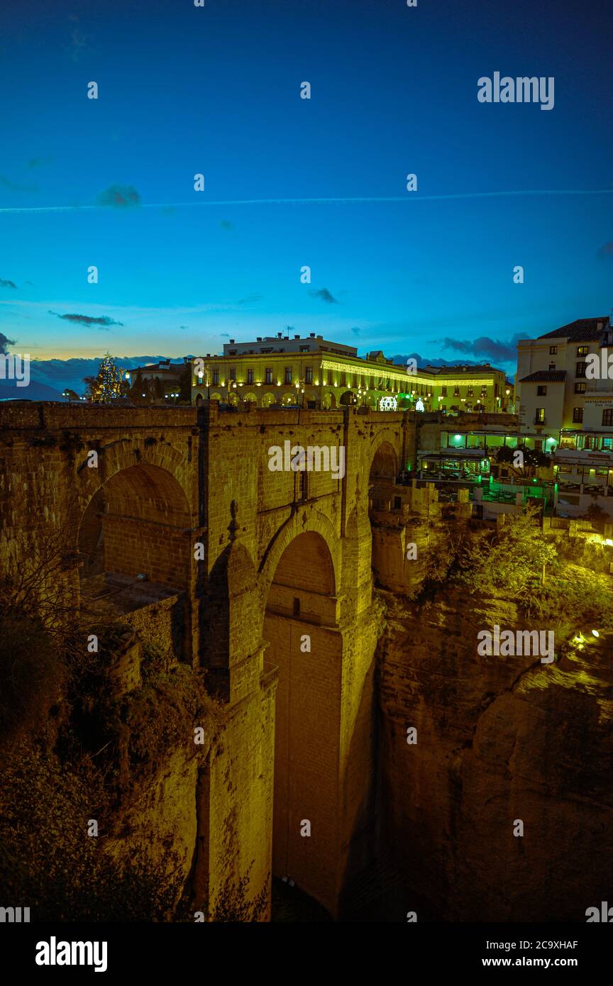 Sunset view of Nuevo bridge in Ronda, Spain Stock Photo - Alamy