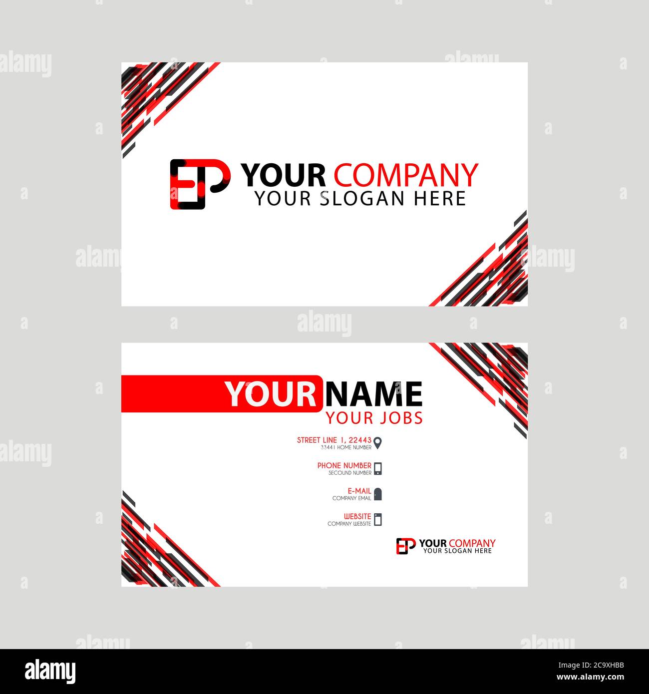 Letter EP logo in black which is included in a name card or simple ...