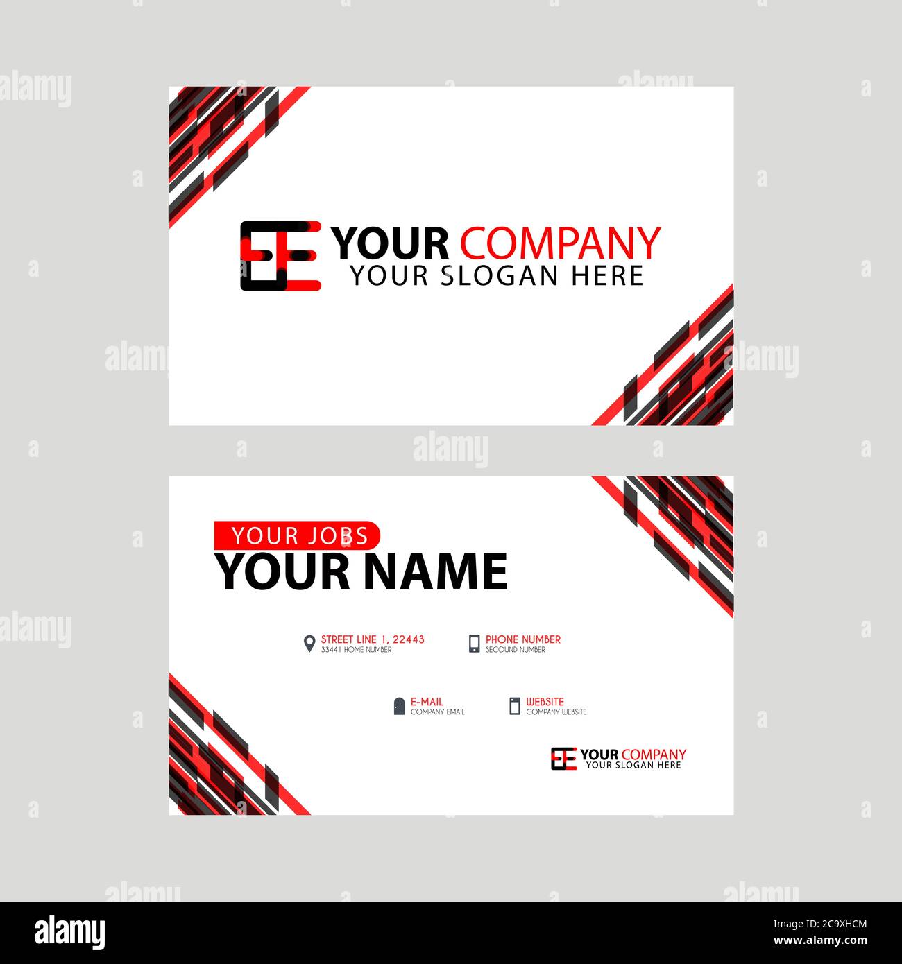 Letter EE logo in black which is included in a name card or simple ...