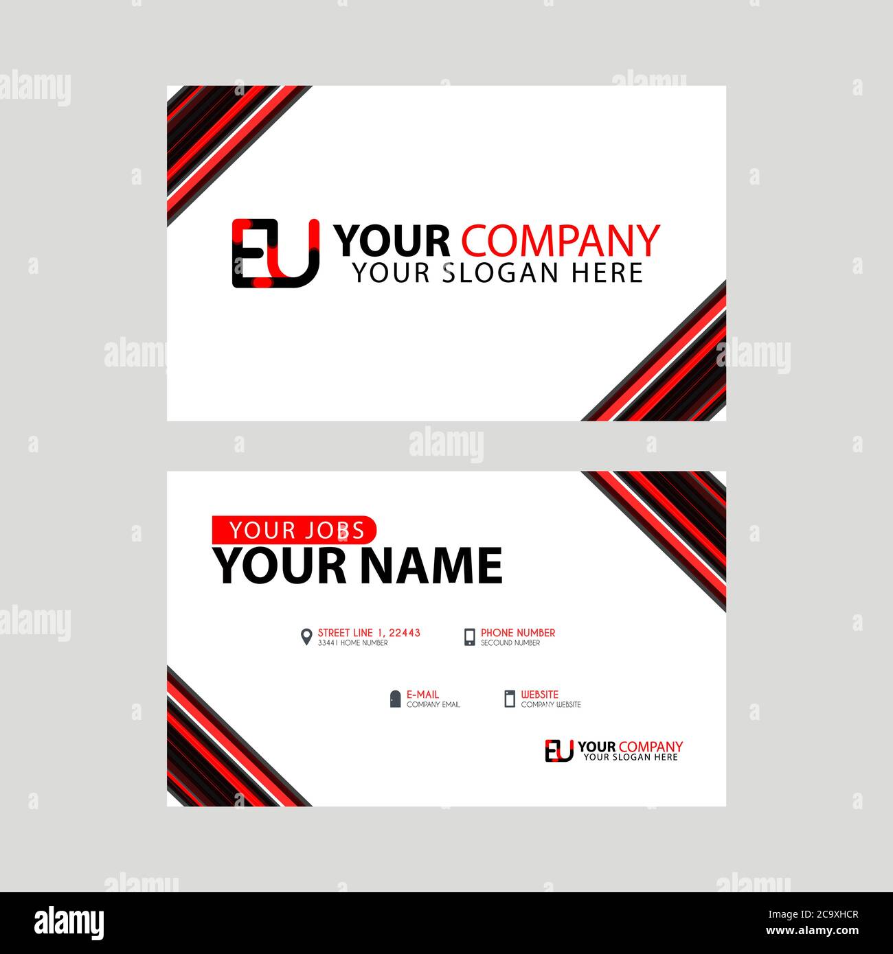 Letter EU logo in black which is included in a name card or simple ...