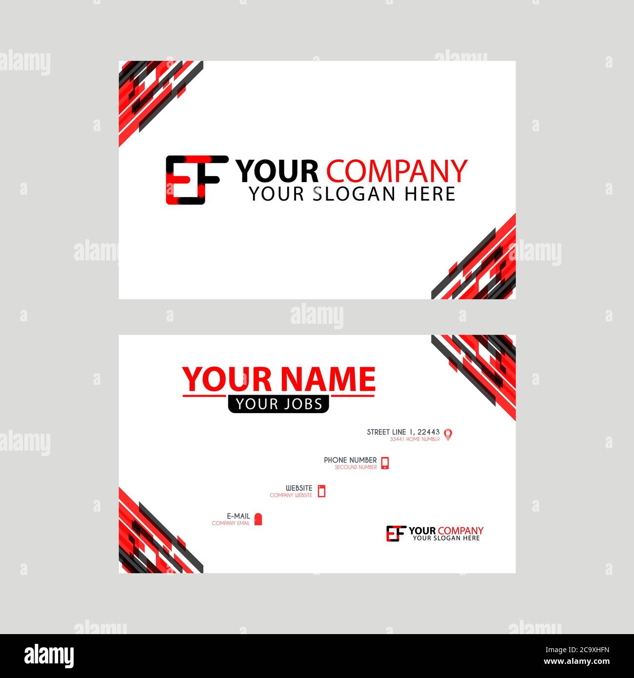 Letter EF logo in black which is included in a name card or simple ...