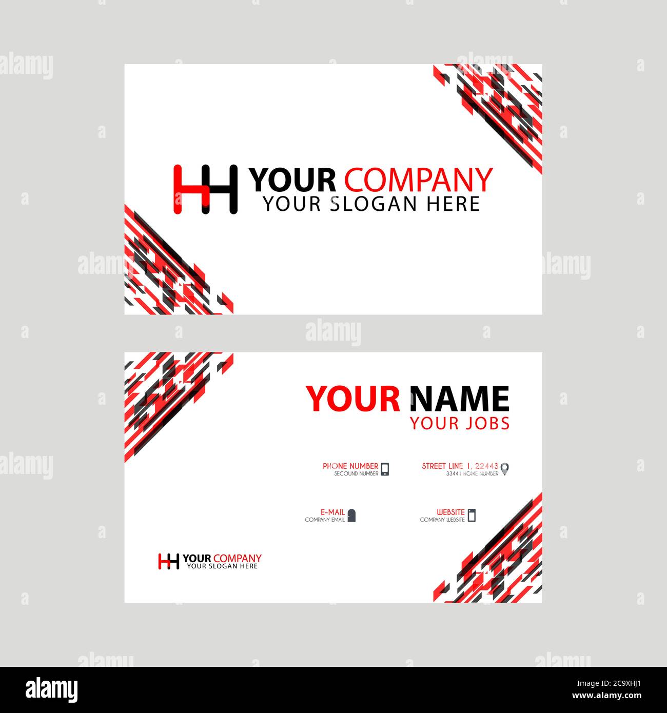 Logo HH design with a black and red business card with horizontal and ...