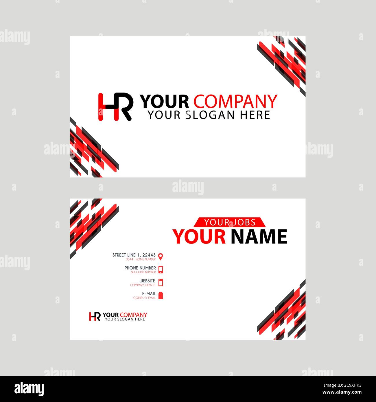 Logo HR design with a black and red business card with horizontal and ...