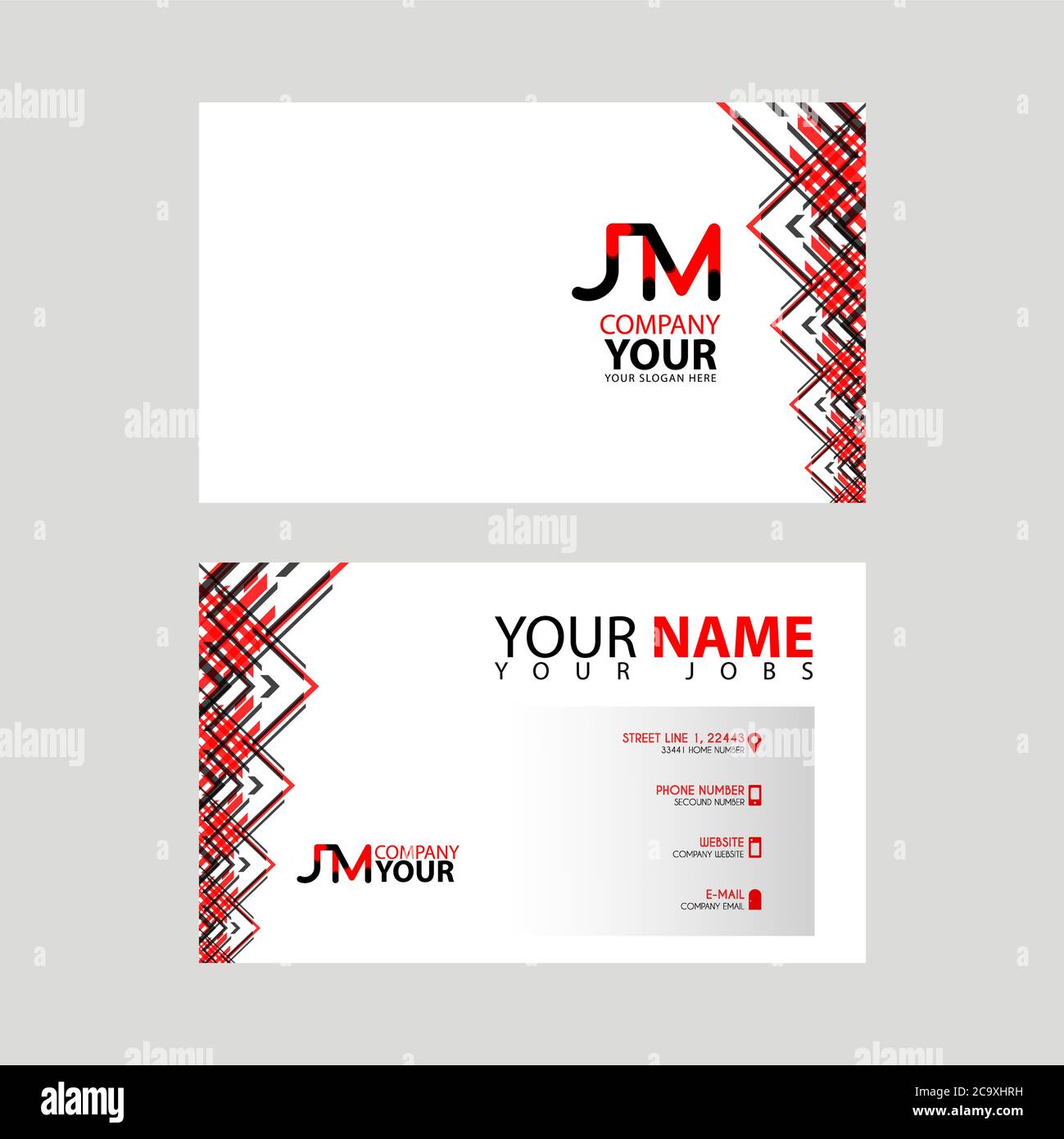 The JM logo on the red black business card with a modern design is ...