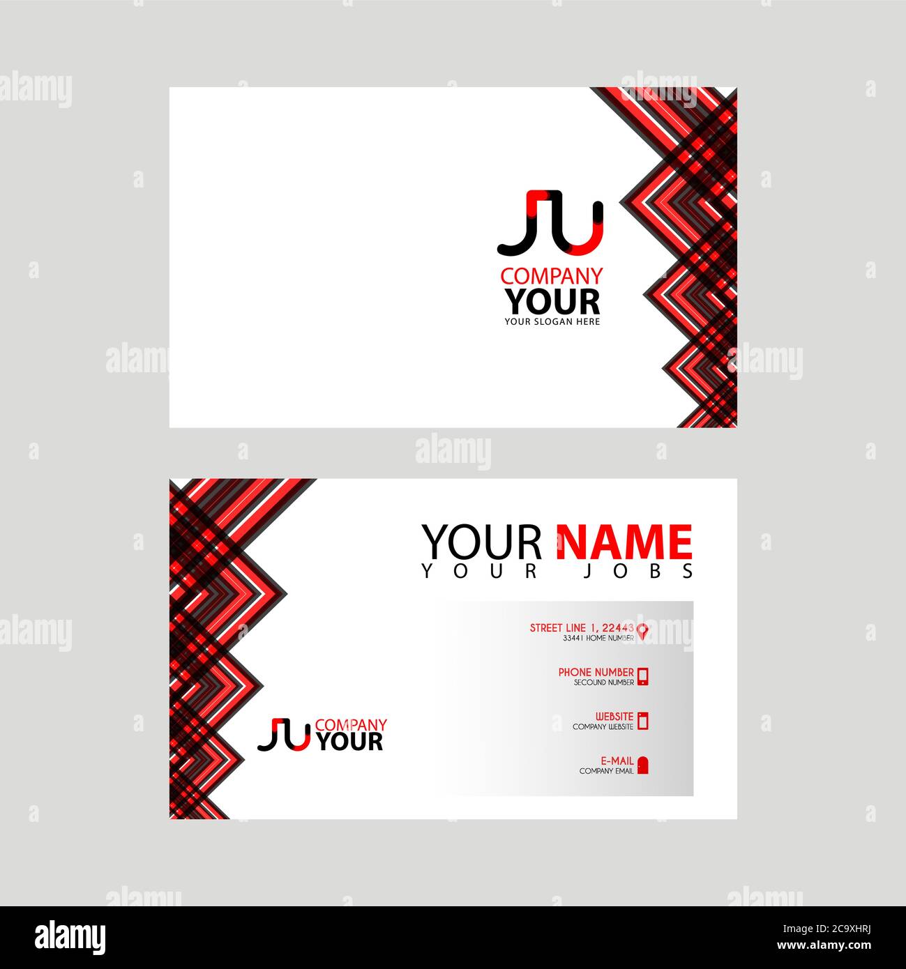 The JU logo on the red black business card with a modern design is ...