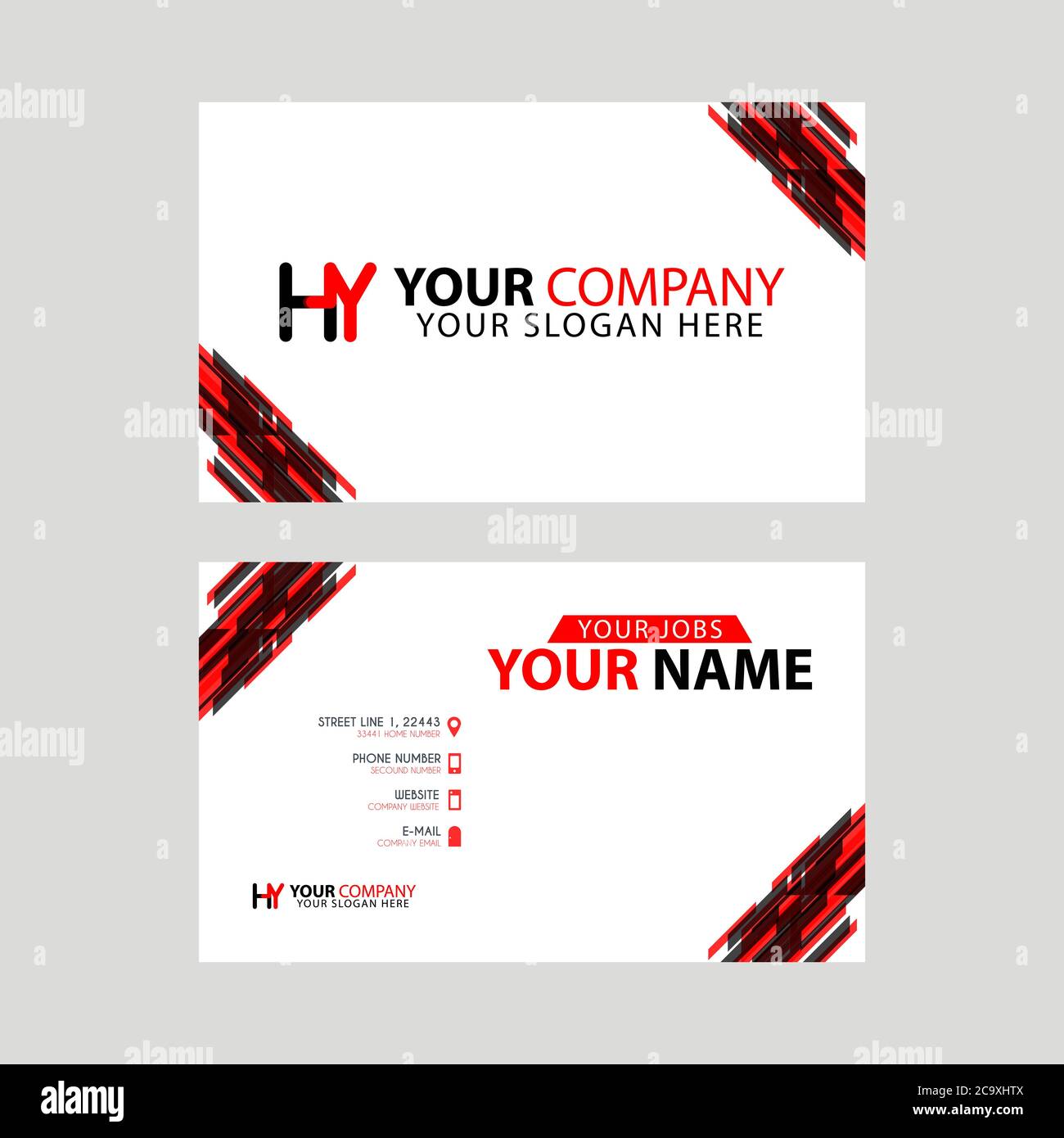 Logo HY design with a black and red business card with horizontal and ...