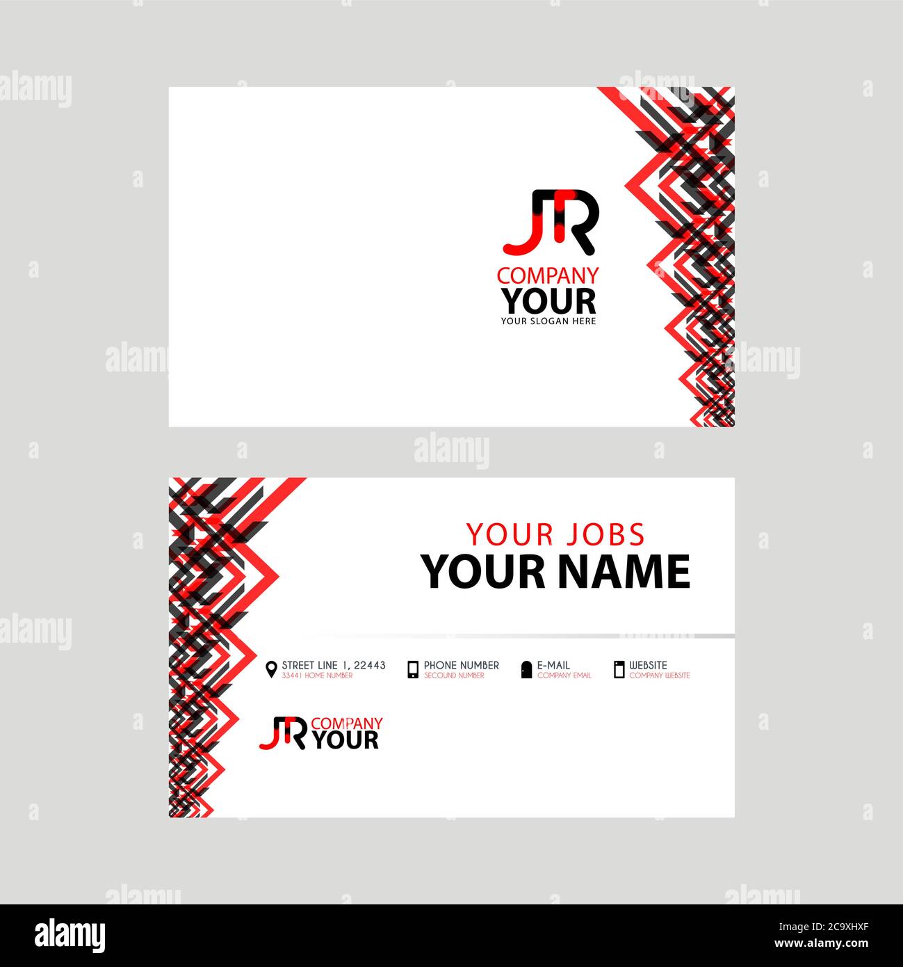 The JR logo on the red black business card with a modern design is ...