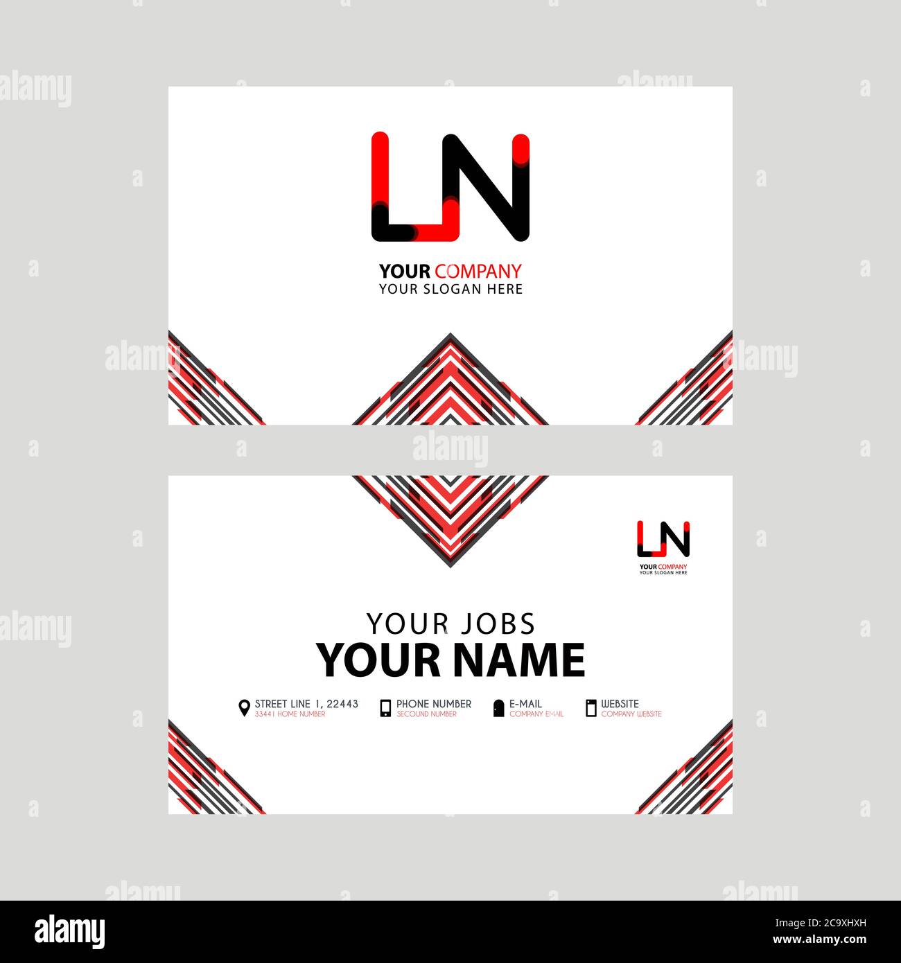 Horizontal name card with LN logo Letter and simple red black and ...